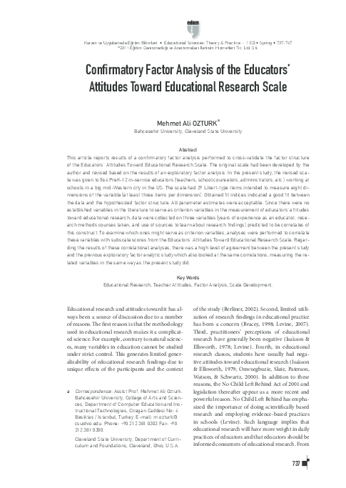 (PDF) Confirmatory Factor Analysis of the Educators’ Attitudes Toward Educational Research Scale