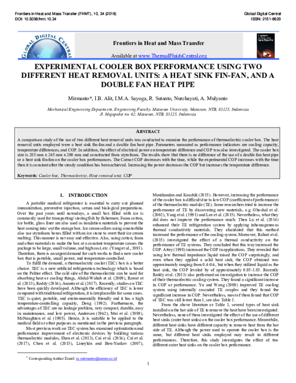 (PDF) Experimental Cooler Box Performance Using Two Different Heat ...