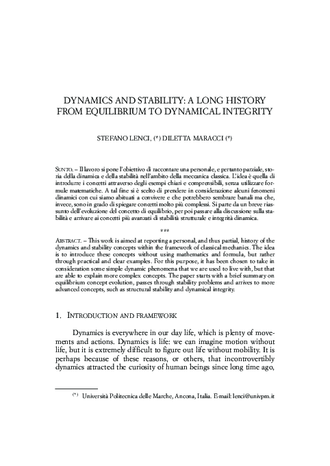 (PDF) Dynamics and Stability: A Long History from Equilibrium to Dynamical Integrity