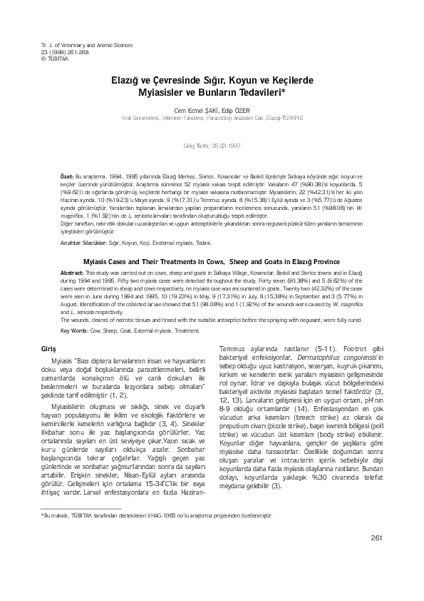 (PDF) Myiasis Cases and Their Treatments in Cows, Sheep and Goats in ...