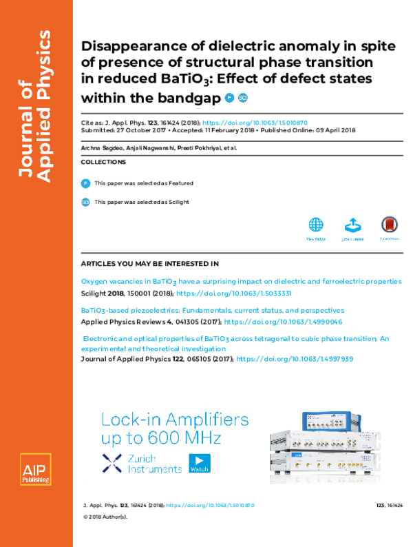 (PDF) Disappearance of dielectric anomaly in spite of presence of structural phase transition in ...