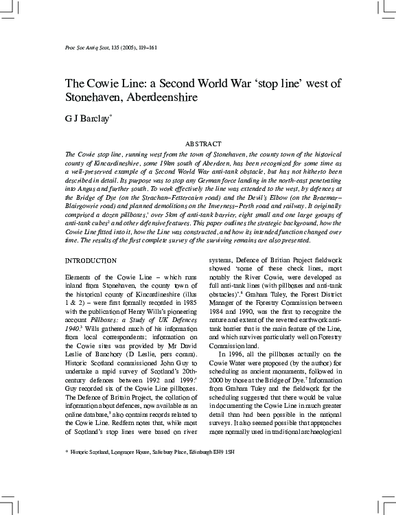 (PDF) The cowie line : a Second World War 'stop line' west of ...