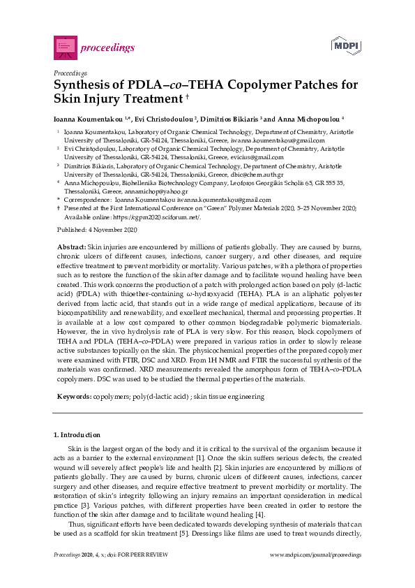 (PDF) Synthesis of PDLA–co–TEHA Copolymer Patches for Skin Injury Treatment