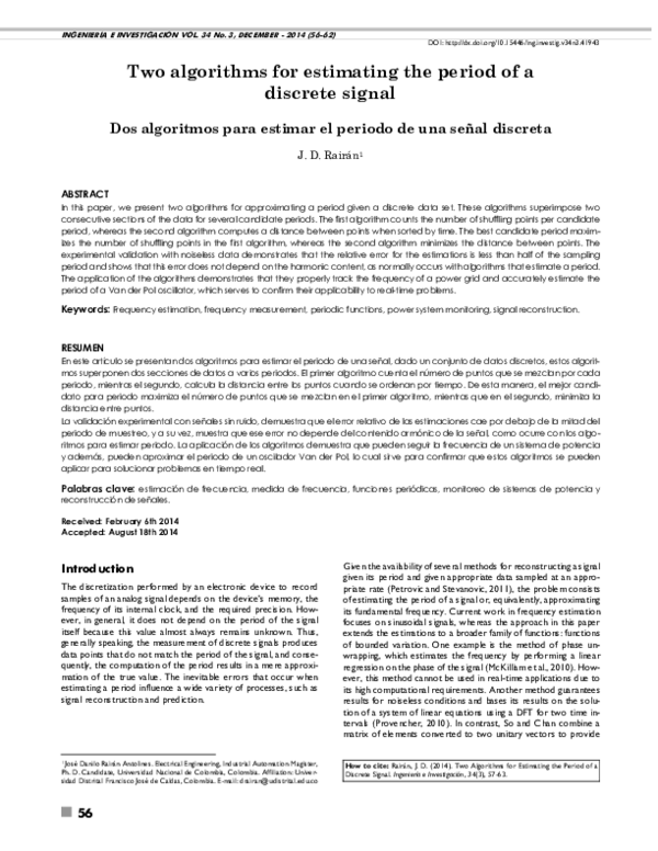 Pdf Two Algorithms For Estimating The Period Of A Discrete Signal 