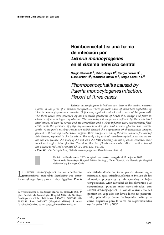 (PDF) Romboencefalitis: una forma de infección por Listeria ...