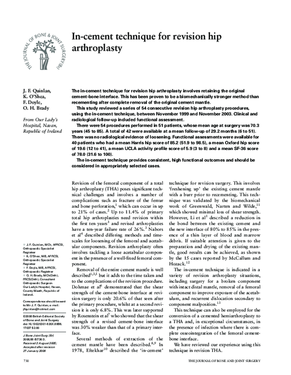 (PDF) In-cement technique for revision hip arthroplasty