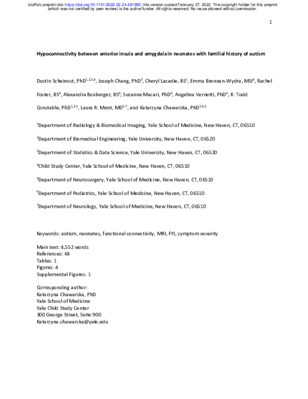 (PDF) Hypoconnectivity between anterior insula and amygdala in neonates ...