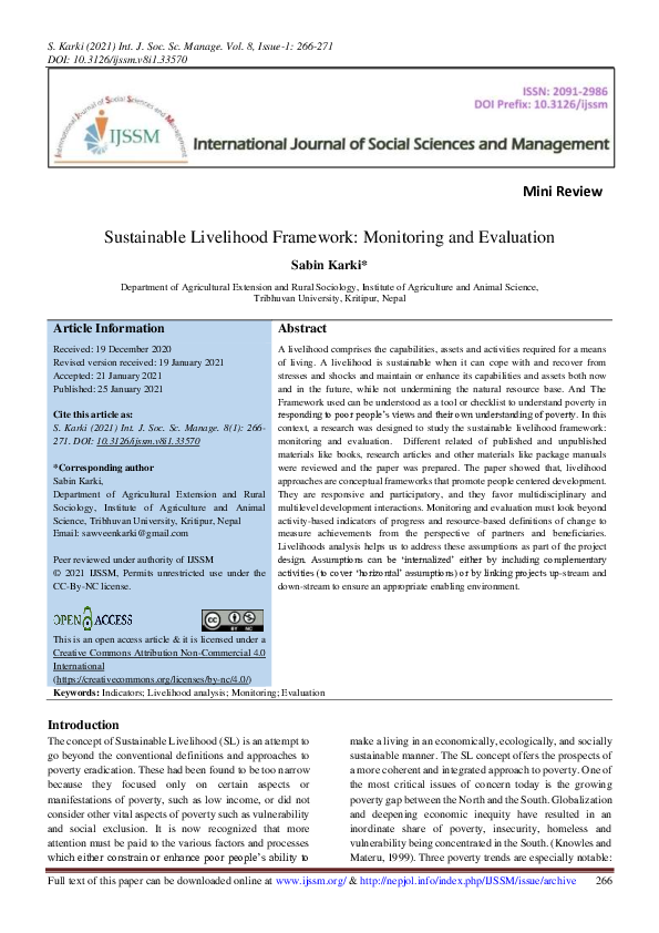 (PDF) Sustainable Livelihood Framework: Monitoring and Evaluation