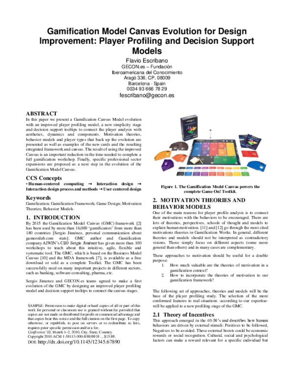 (PDF) Gamification Model Canvas Evolution for Design Improvement : Player Profiling and Decision ...