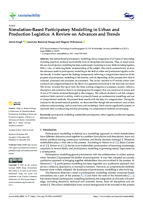 (PDF) Simulation-Based Participatory Modelling in Urban and Production Logistics: A Review on ...