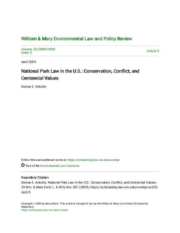 (PDF) National Park Law in the U.S.: Conservation, Conflict, and ...