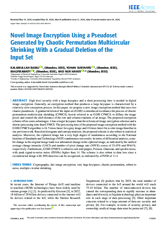 Pdf Novel Image Encryption Using A Pseudoset Generated By Chaotic Permutation Multicircular