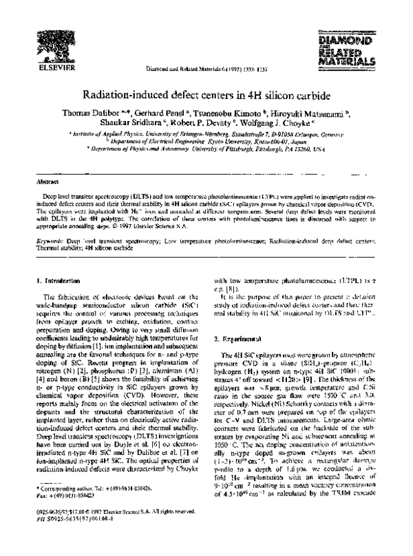 (PDF) Radiation-induced defect centers in 4H silicon carbide