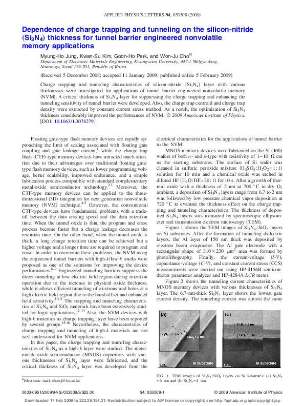 (PDF) Dependence of charge trapping and tunneling on the silicon-nitride (Si3N4) thickness for ...