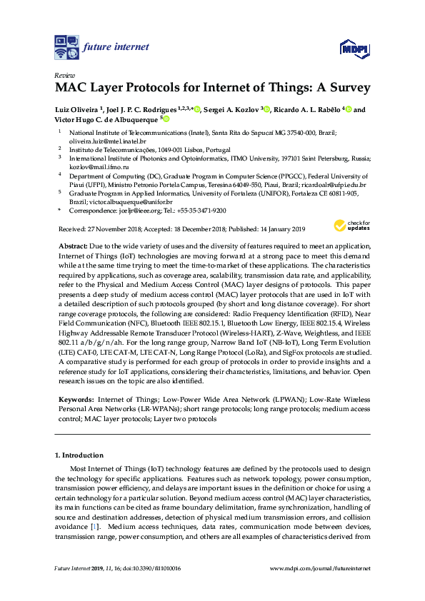 Pdf Mac Layer Protocols For Internet Of Things A Survey