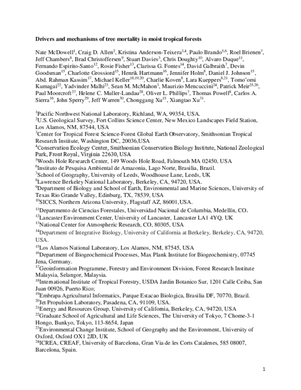 (PDF) Drivers and mechanisms of tree mortality in moist tropical forests