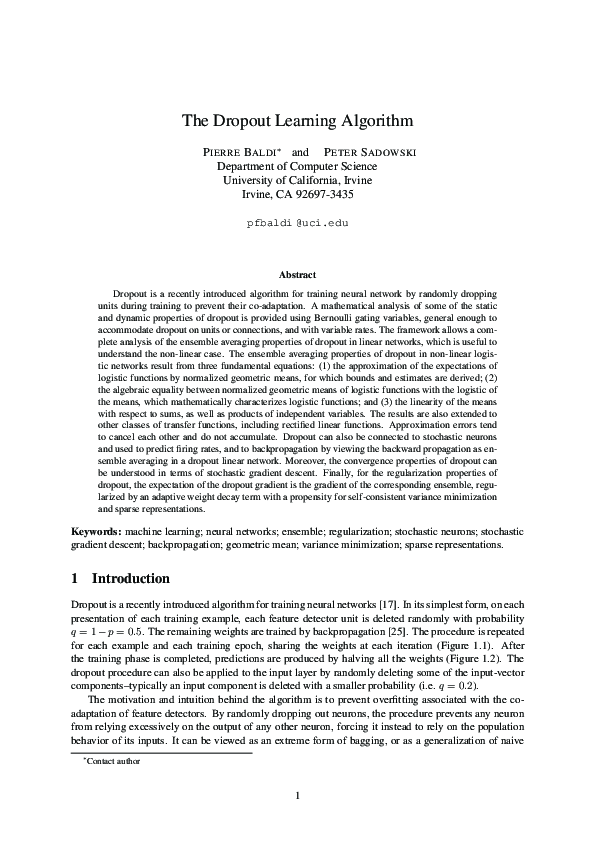 (PDF) The dropout learning algorithm | Pierre Baldi - Academia.edu