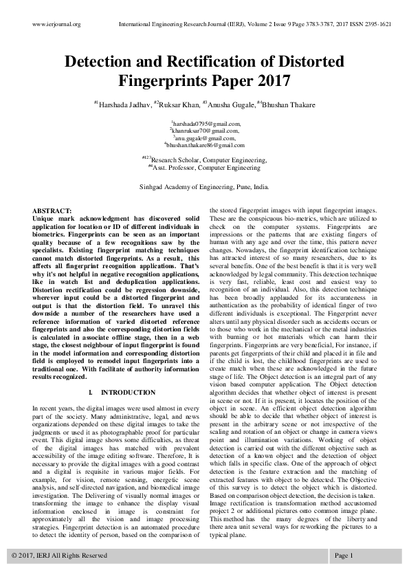Pdf Detection And Rectification Of Distorted Fingerprints Paper 2017