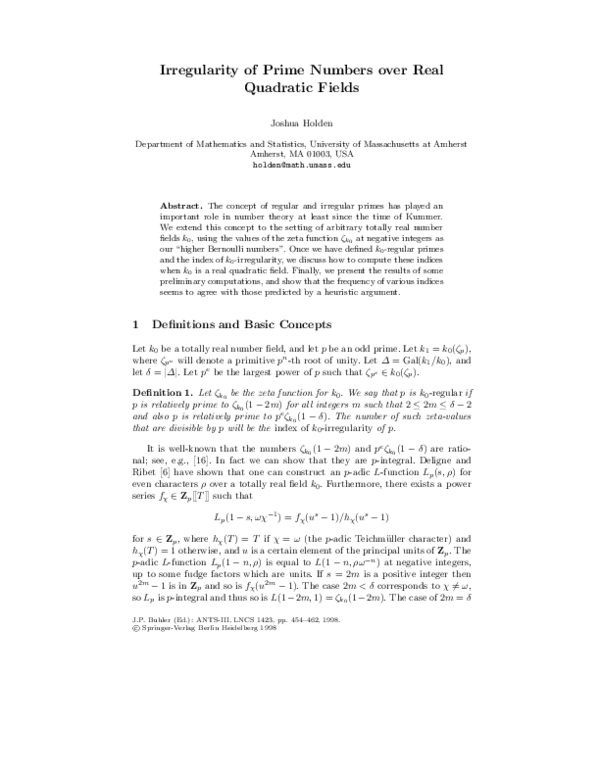 (PDF) Irregularity of prime numbers over real quadratic fields