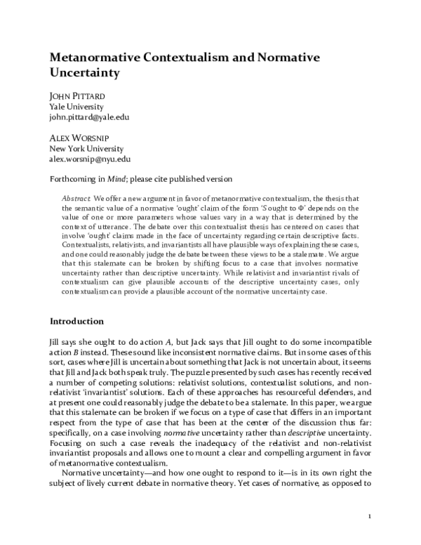 (PDF) Metanormative Contextualism and Normative Uncertainty