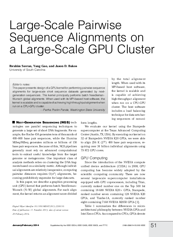 Pdf Large Scale Pairwise Sequence Alignments On A Large Scale Gpu Cluster
