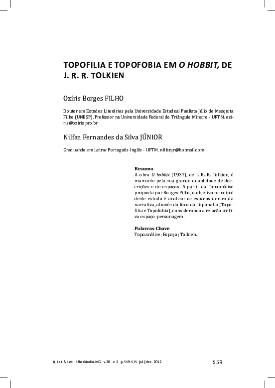 (PDF) Topofilia e topofobia em o Hobbit, de J. R. R. Tolkien