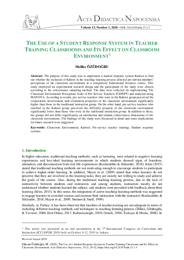 (PDF) The Use of a Student Response System in Teacher Training ...