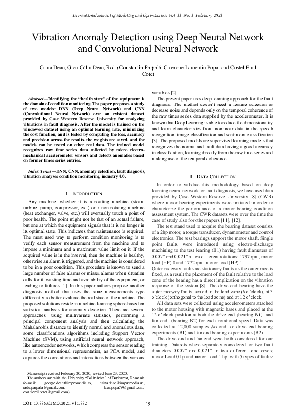 Pdf Vibration Anomaly Detection Using Deep Neural Network And Convolutional Neural Network