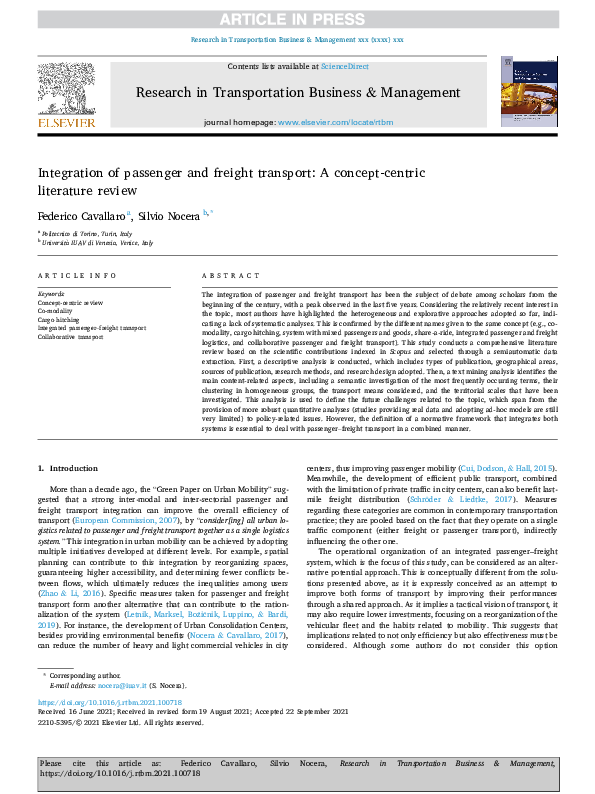(PDF) Integration of passenger and freight transport: A concept-centric ...