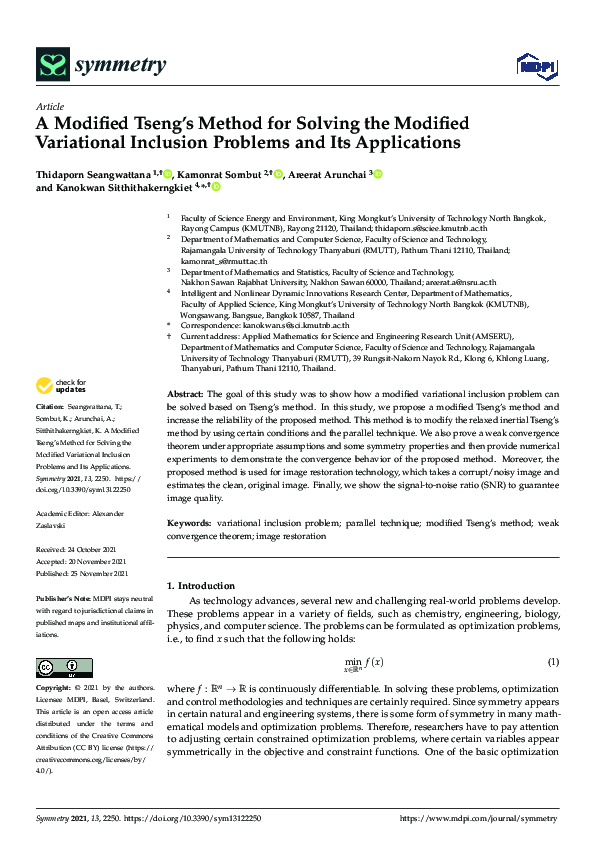 Pdf A Modified Tsengs Method For Solving The Modified Variational Inclusion Problems And Its