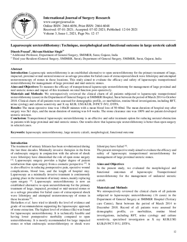 (PDF) Laparoscopic ureterolithotomy: Technique, morphological and ...