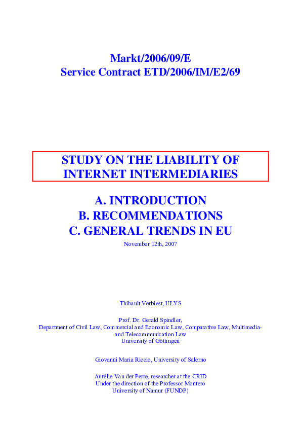 (PDF) Study on the Liability of Internet Intermediaries