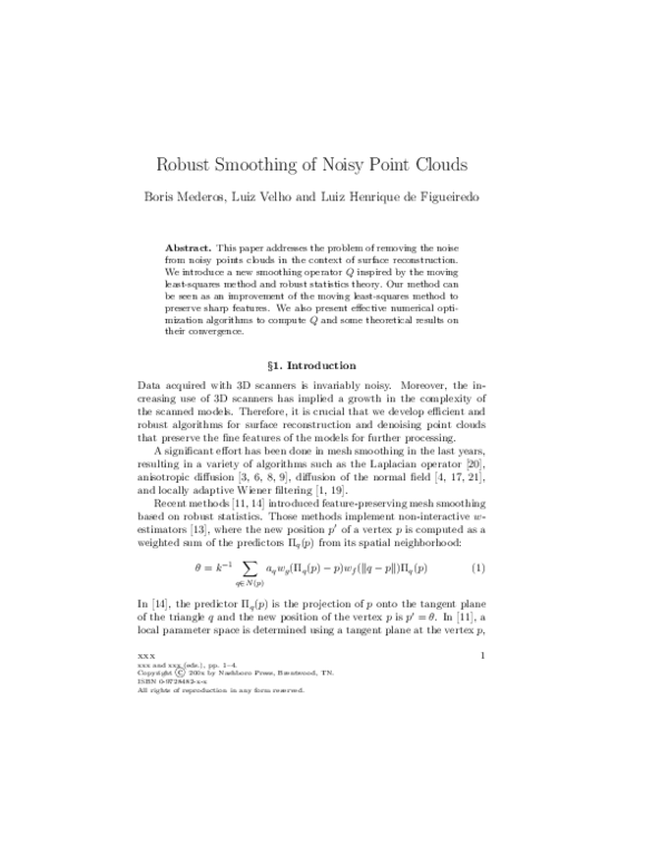 (PDF) Robust smoothing of noisy point clouds