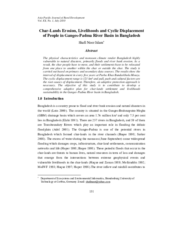(PDF) Char-Lands Erosion, Livelihoods and Cyclic Displacement of People ...