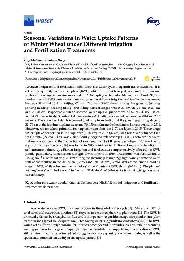 (PDF) Seasonal Variations in Water Uptake Patterns of Winter Wheat ...