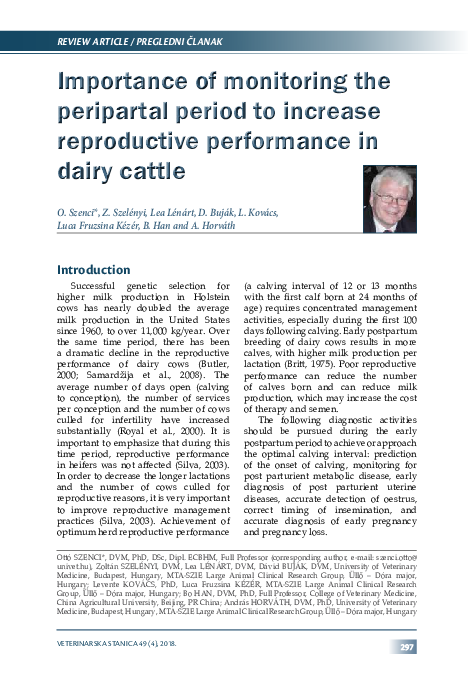 (PDF) Importance of monitoring the peripartal period to increase reproductive performance in ...