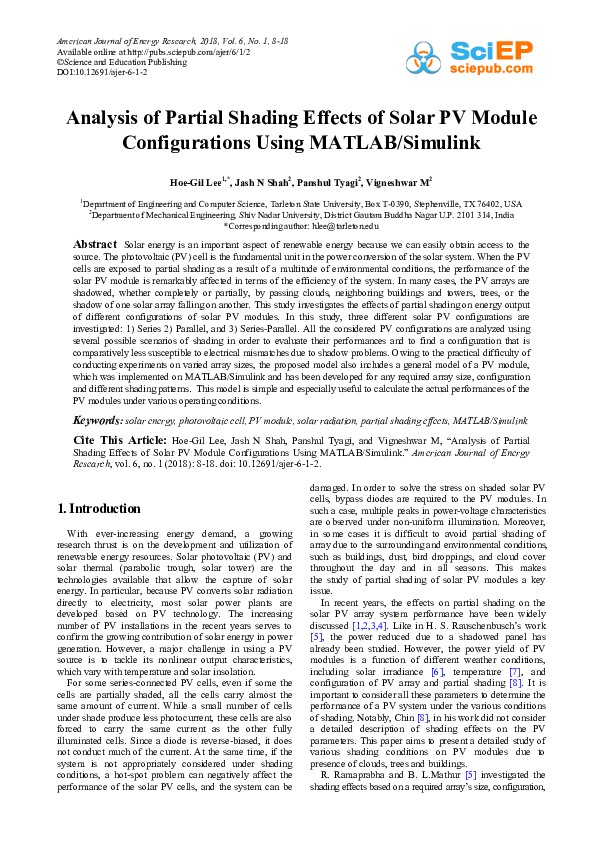 Pdf Analysis Of Partial Shading Effects Of Solar Pv Module