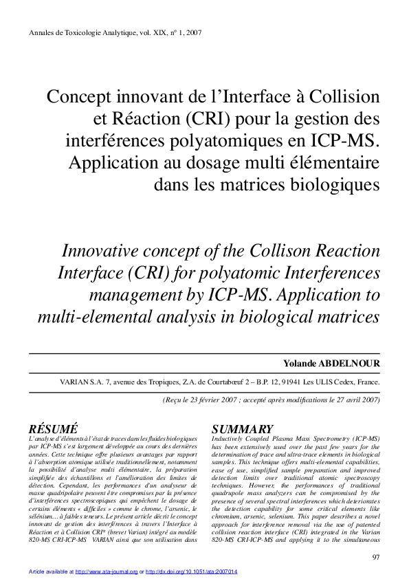 (PDF) Concept innovant de l'Interface à Collision et Réaction (CRI ...