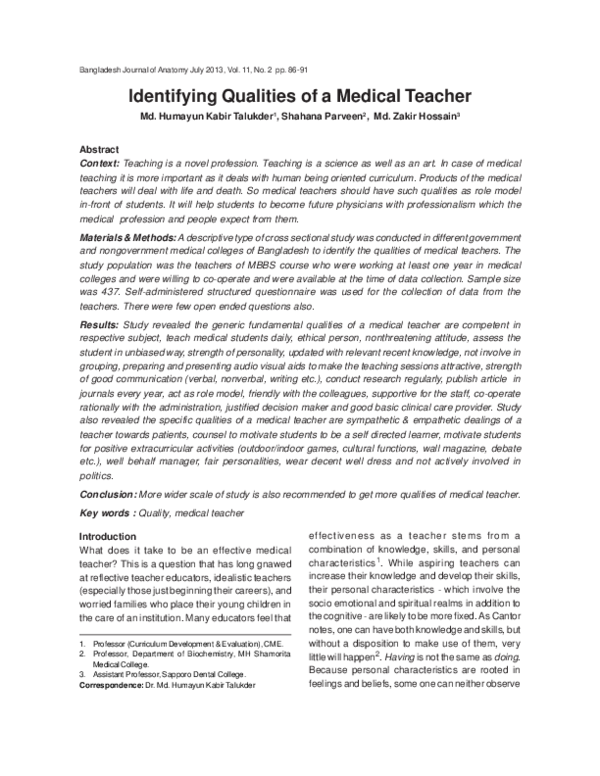 (PDF) Identifying Qualities of a Medical Teacher