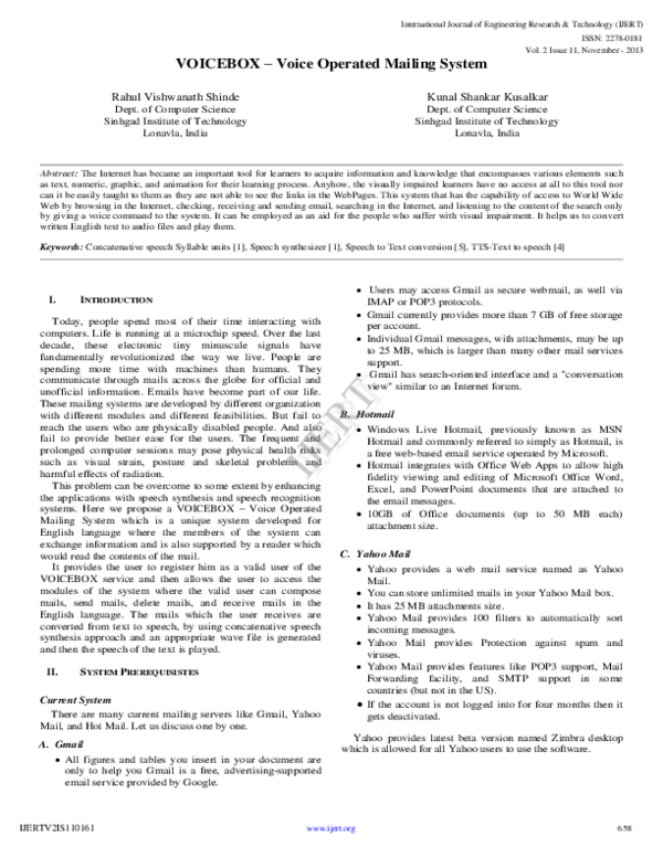 (PDF) VOICEBOX – Voice Operated Mailing System