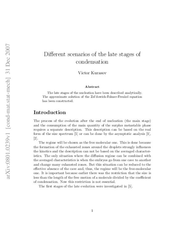 (PDF) Different scenarios of the late stages of condensation | victor ...
