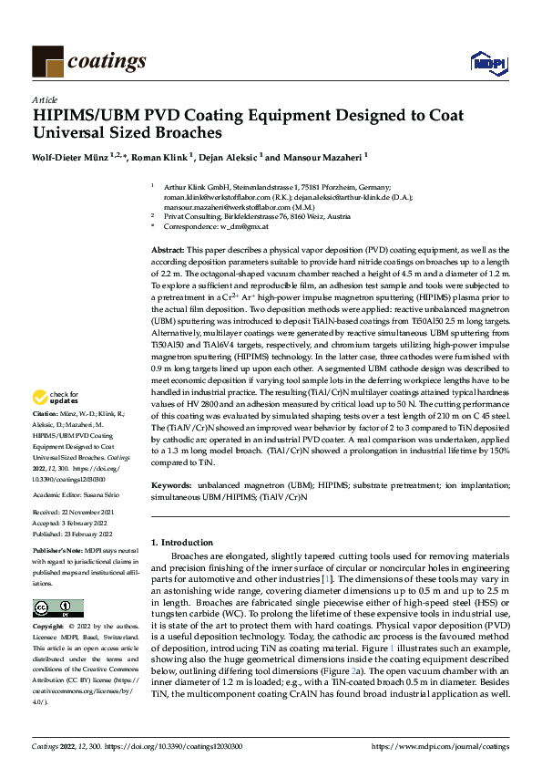 (PDF) HIPIMS/UBM PVD Coating Equipment Designed to Coat Universal Sized ...