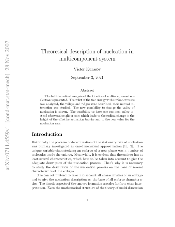 (PDF) Theoretical description of nucleation in multicomponent system ...
