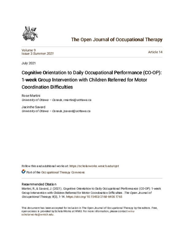 (PDF) Cognitive Orientation to Daily Occupational Performance (CO-OP ...