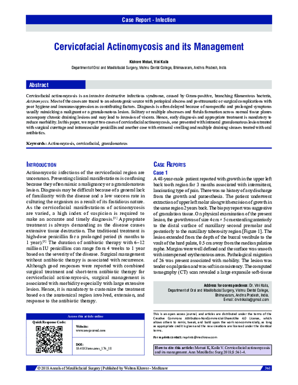 (PDF) Cervicofacial actinomycosis and its management