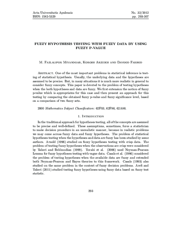 Pdf Fuzzy Hypothesis Testing With Fuzzy Data By Using Fuzzy P Value