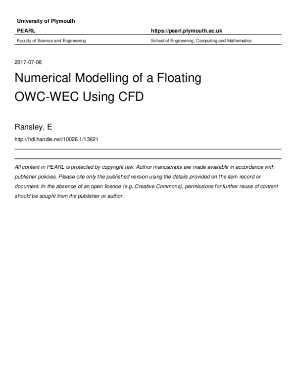 (PDF) Numerical Modelling of a Floating Owc Wec Using CFD