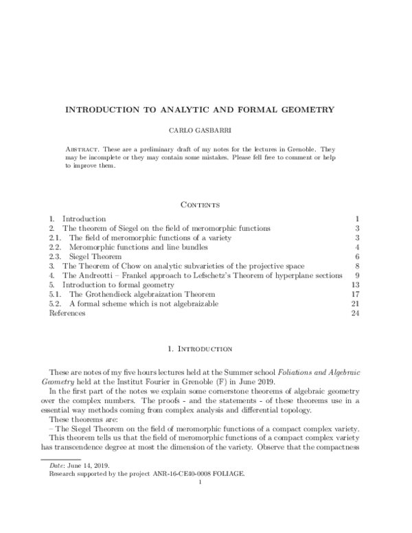 (PDF) Introduction to Analytic and Formal Geometry