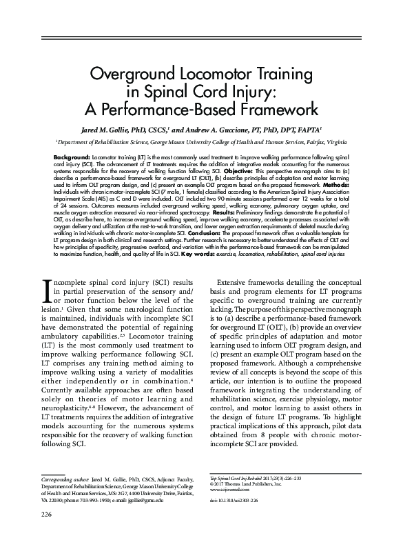 (PDF) Overground Locomotor Training in Spinal Cord Injury: A ...