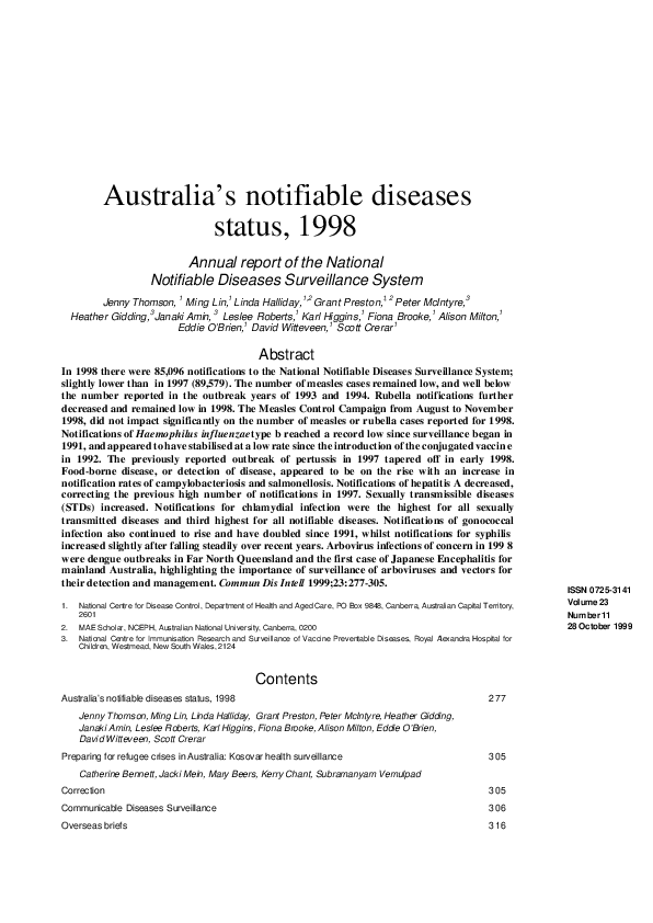 (PDF) Annual report of the National Notifiable Diseases Surveillance System